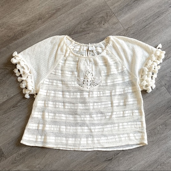 Zara | Tops | Zara Trf Collection Crochet Lace Top Shortsleeve Pom Pom ...
